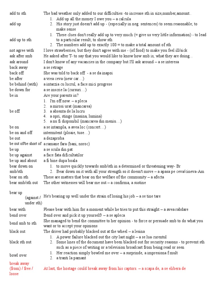 Phrasal Verbs, - A-E - Locutiuni Verbale | PDF | Nature