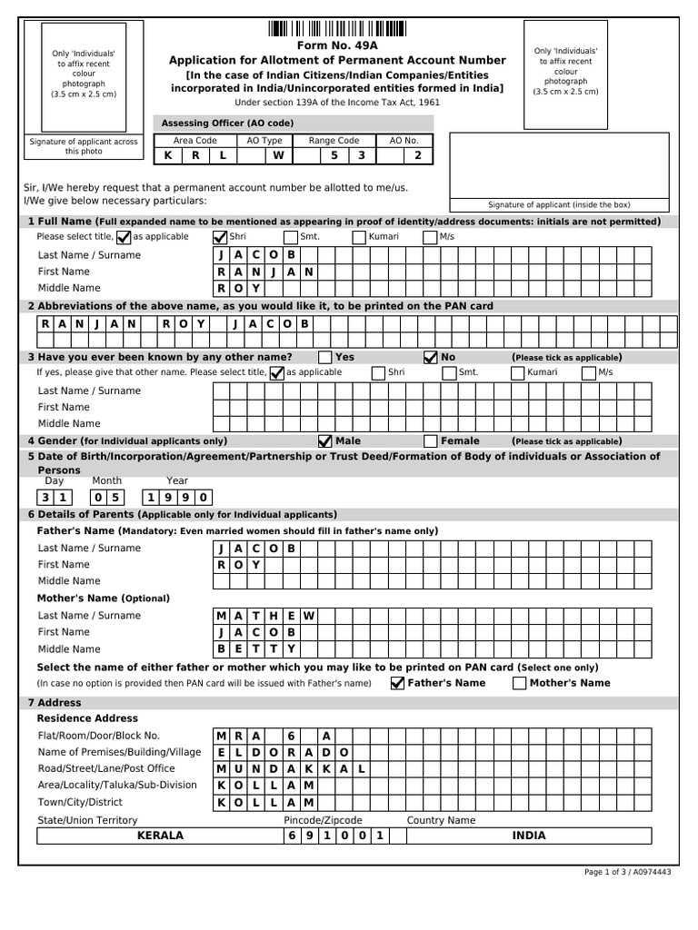 PAN Application Form 49A Guide | PDF | Government | Business