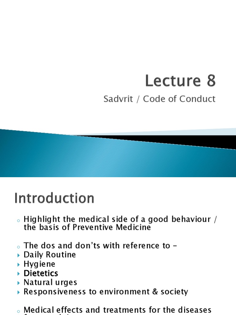 8.sadvritta (Code of Conduct) | PDF | Taste | Hygiene