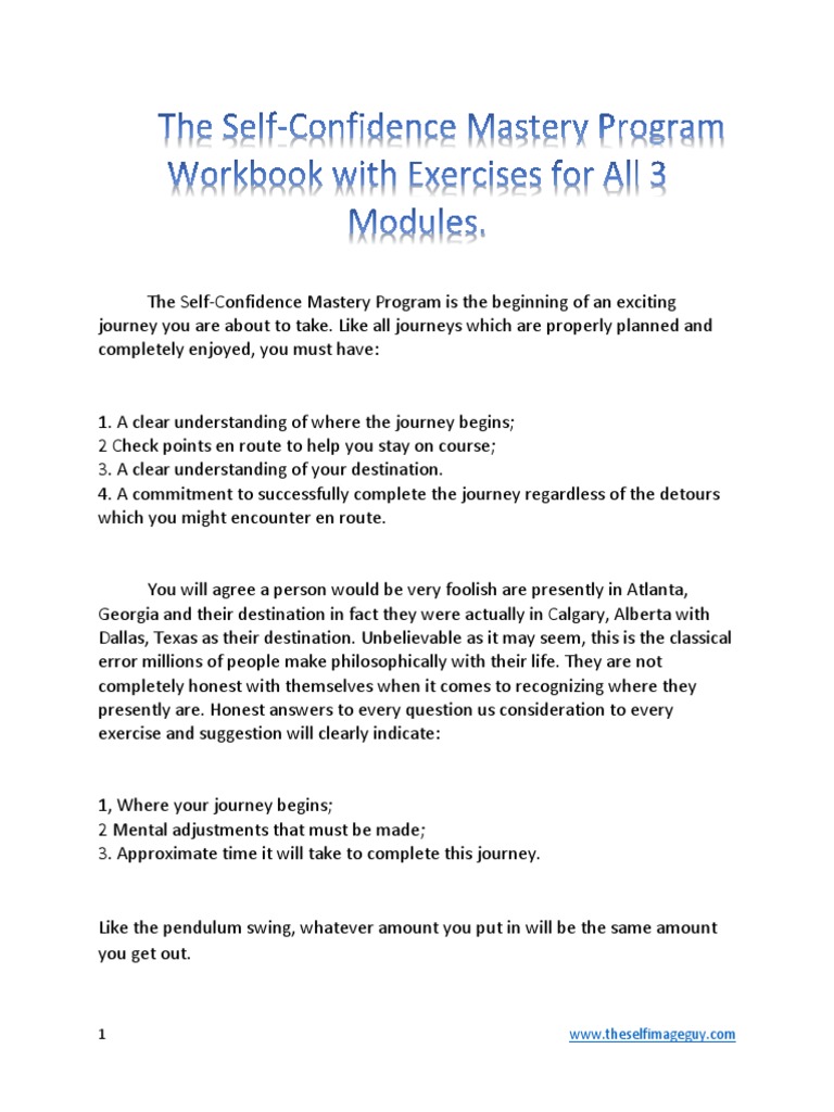 The Self-Confidence Mastery Program Workbook | PDF | Imagination | Mental Image