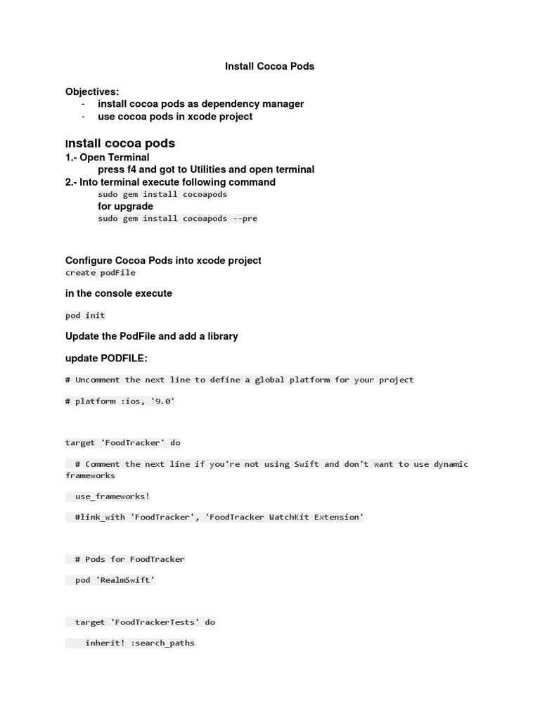 Nstall Cocoa Pods: Sudo Gem Install Cocoapods Sudo Gem Install Cocoapods - Pre | PDF