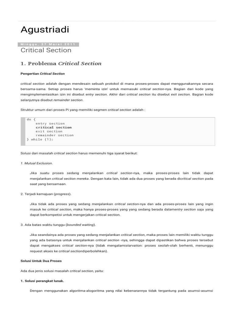 Critical Section | PDF