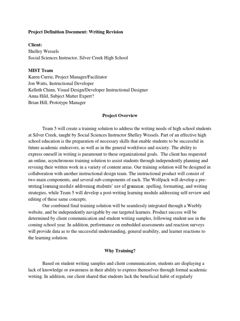 Project Definition Document Writing Revision 1 | PDF | Instructional ...
