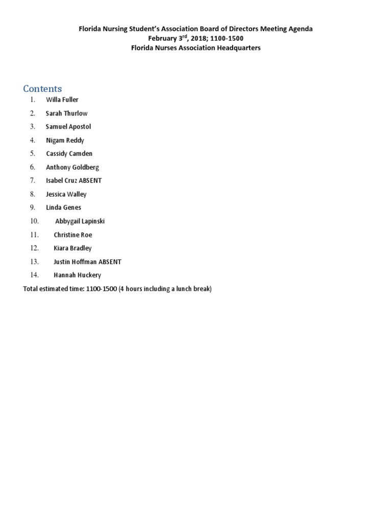 FNSA February Meeting Agenda | PDF | Social Science