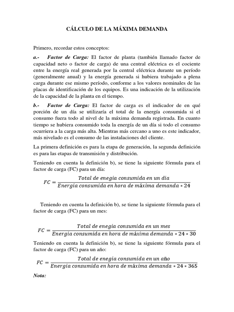 Maxima Demanda Calculo | Descargar gratis PDF | Energía y recursos | Naturaleza