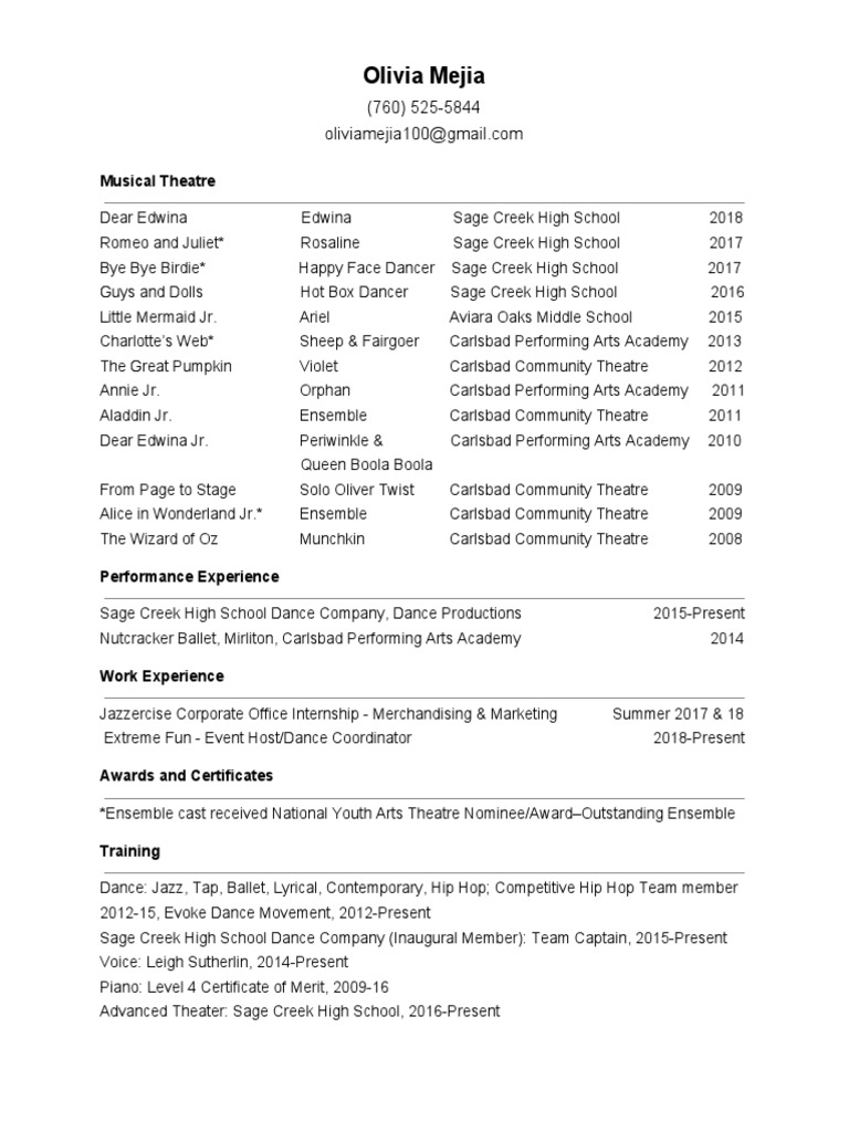 Performing Arts Resume 4 | PDF