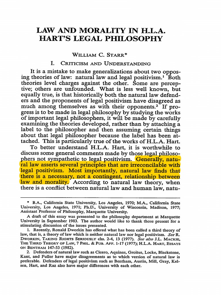 Law and Morality in H.L.a. Harts Legal Philosophy | PDF | Jurisprudence ...