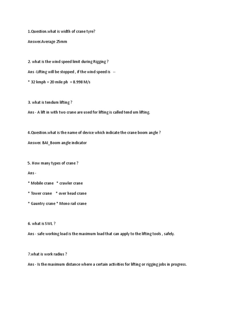 Crane Questions | PDF | Crane (Machine) | Elevator