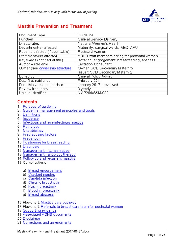 Mastitis Prevention and Treatment Guidelines | PDF | Breastfeeding ...