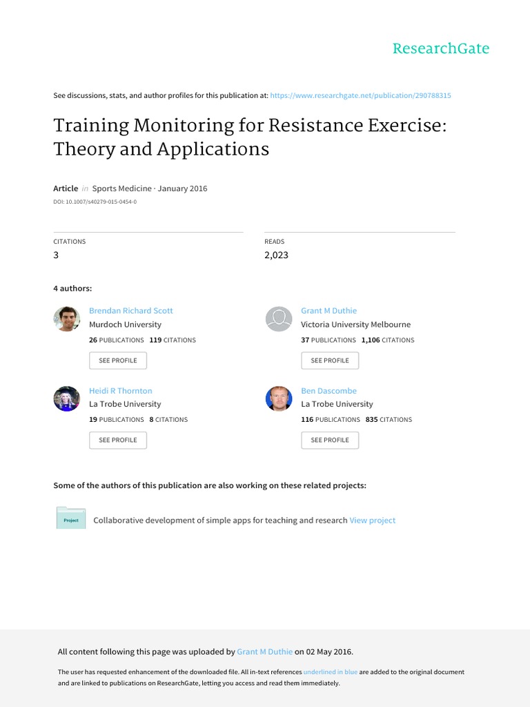 Training Monitoring For Resistance Exercise, Theory and Applications ...