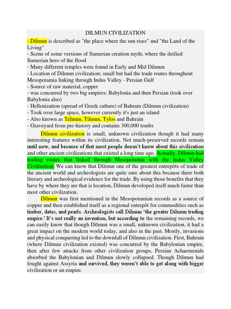 Dilmun Civilization Notes | PDF | Iron Age | Near East