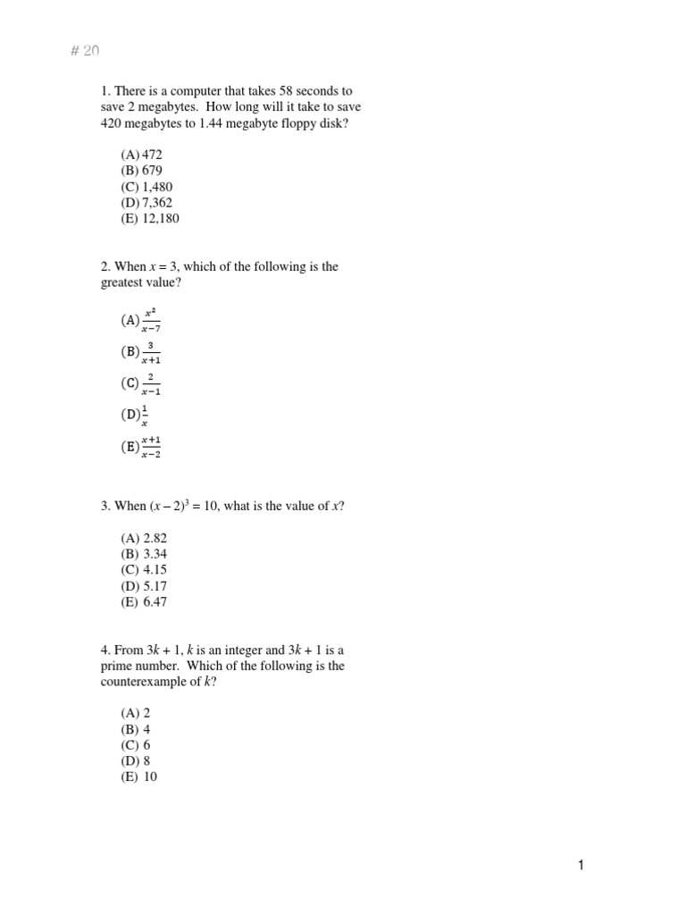 SAT Level 2 Practice Test 14 | PDF | Mean | Teaching Mathematics