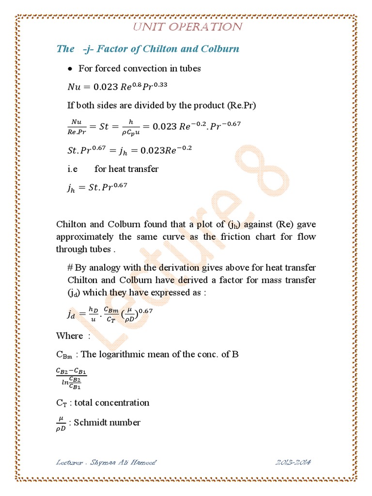 The - J-Factor of Chilton and Colburn: Unit Operation | PDF | Heat ...