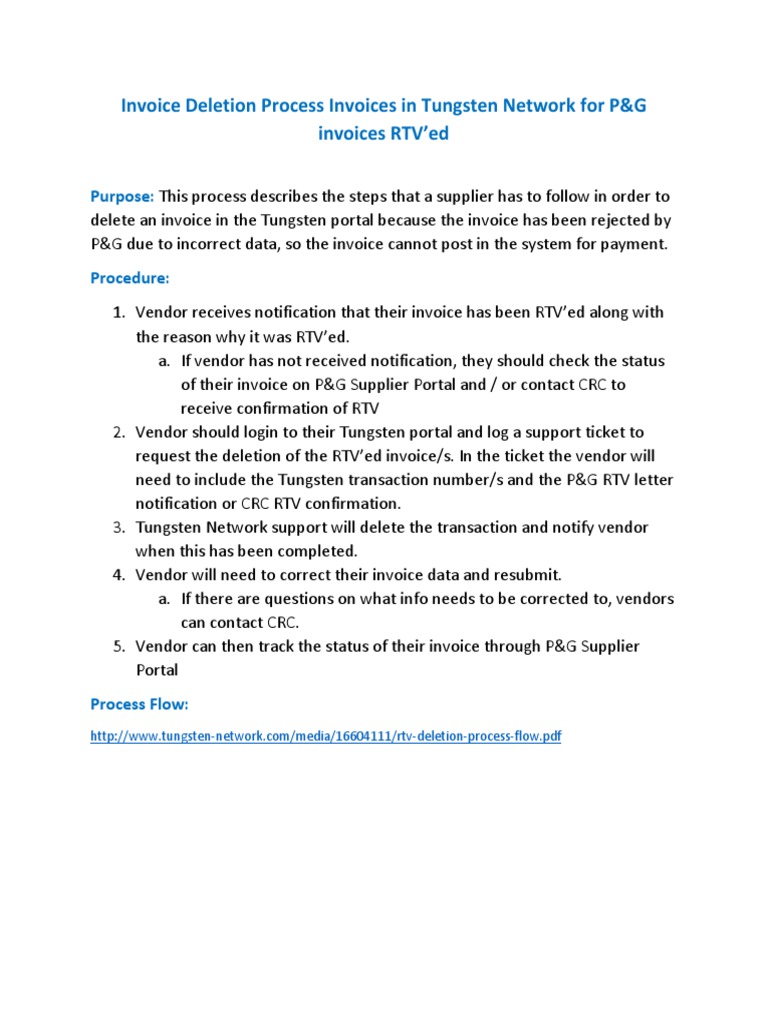 P&G Invoice Deletion in Tungsten Network | PDF | Finance & Money Management