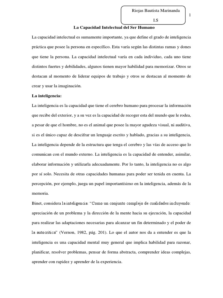 La Capacidad Intelectual Del Ser Humano | PDF | Memoria | Mente