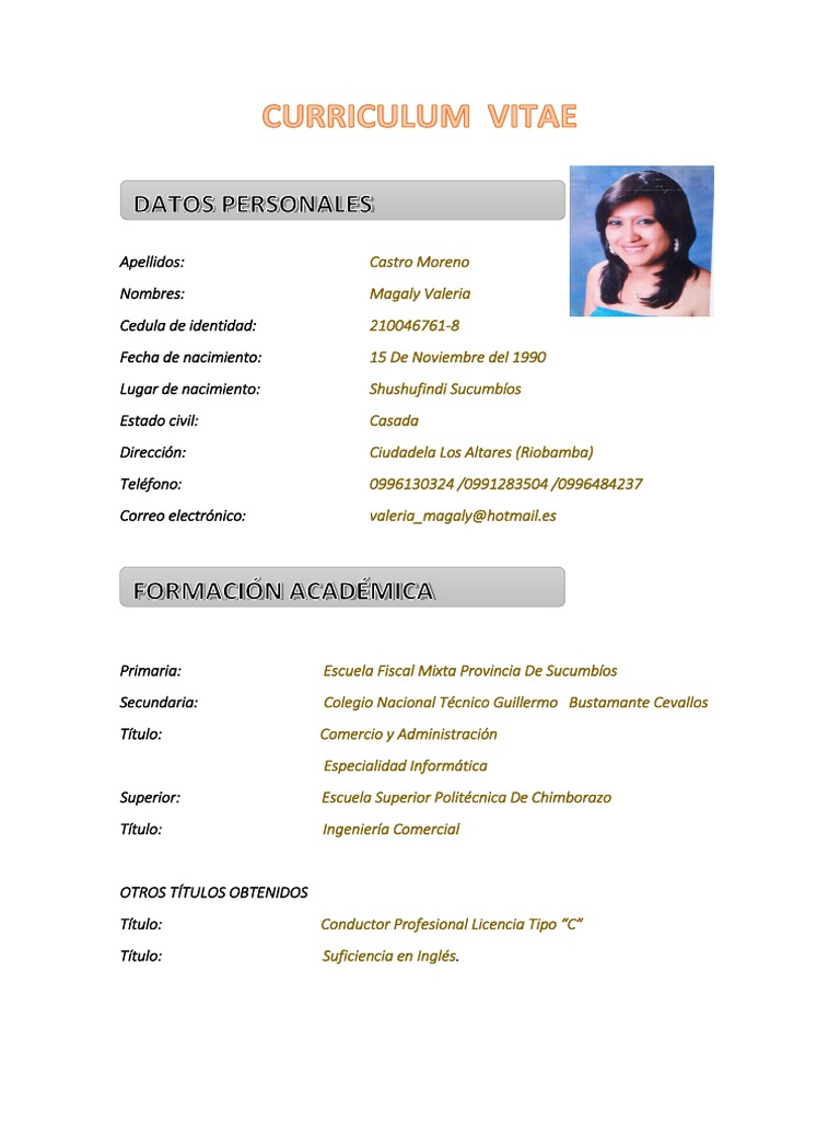 Curriculum Vitae Magaly Castro 2018 | PDF