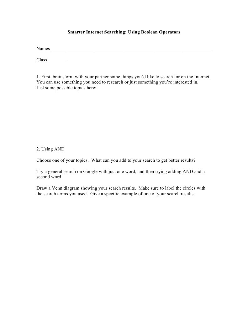 Boolean Search Worksheet | PDF