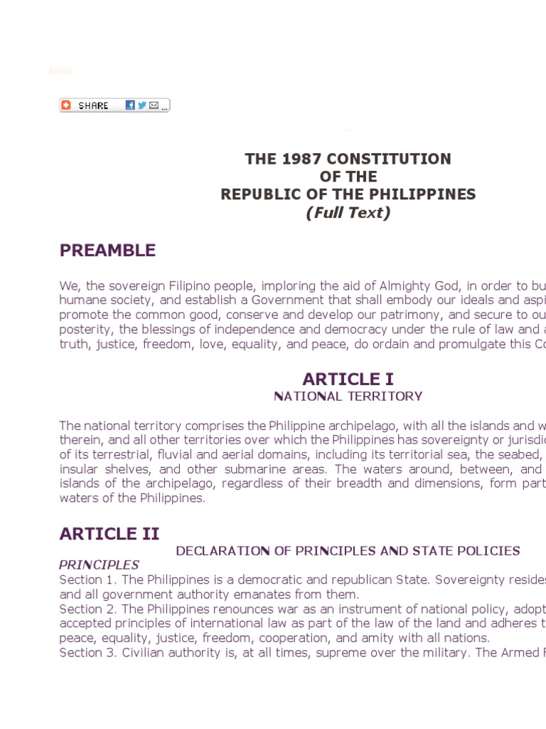 Preamble: The 1987 Constitution of The Republic of The Philippines ...