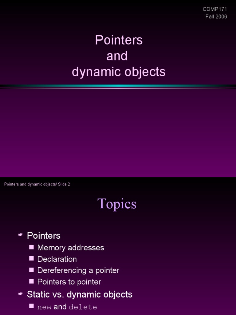 Pointers And Dynamic Objects Comp171 Fall 2006 Pdf Written Communication Pointer