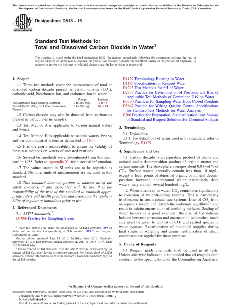 Astm D513-16 | PDF | Ph | Carbon Dioxide