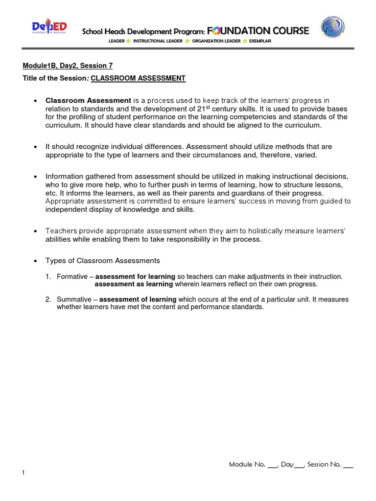 Classroom Assessment Handout | PDF