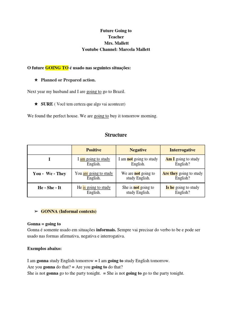 Future Going To - Lesson and Exercises | PDF | Leisure