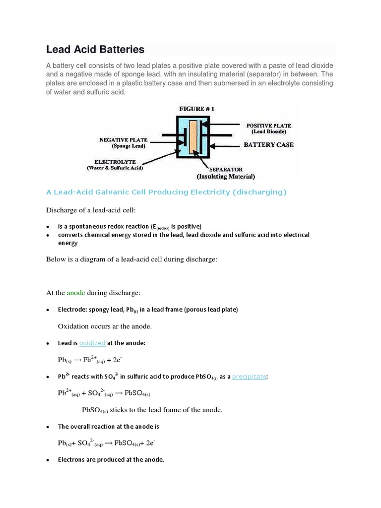 Lead Acid Batteries Chemistry | PDF | Anode | Redox