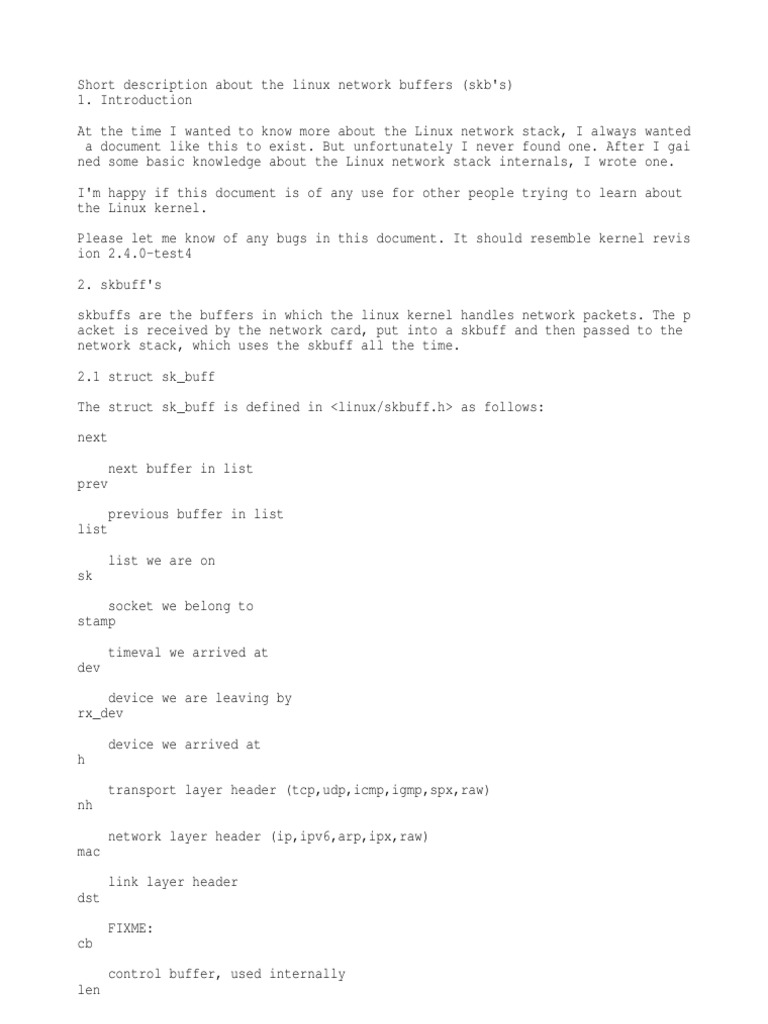 SK Buff | PDF | Internet Protocols | Network Packet