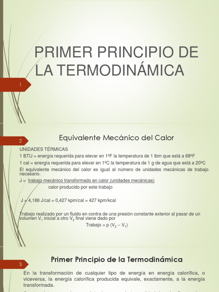Primer Principio de La Termodinamica | PDF | Calor | Termodinámica