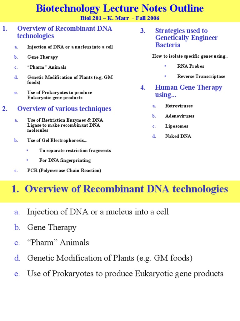 Overview of Recombinant DNA Technologies 3. Strategies Used To ...