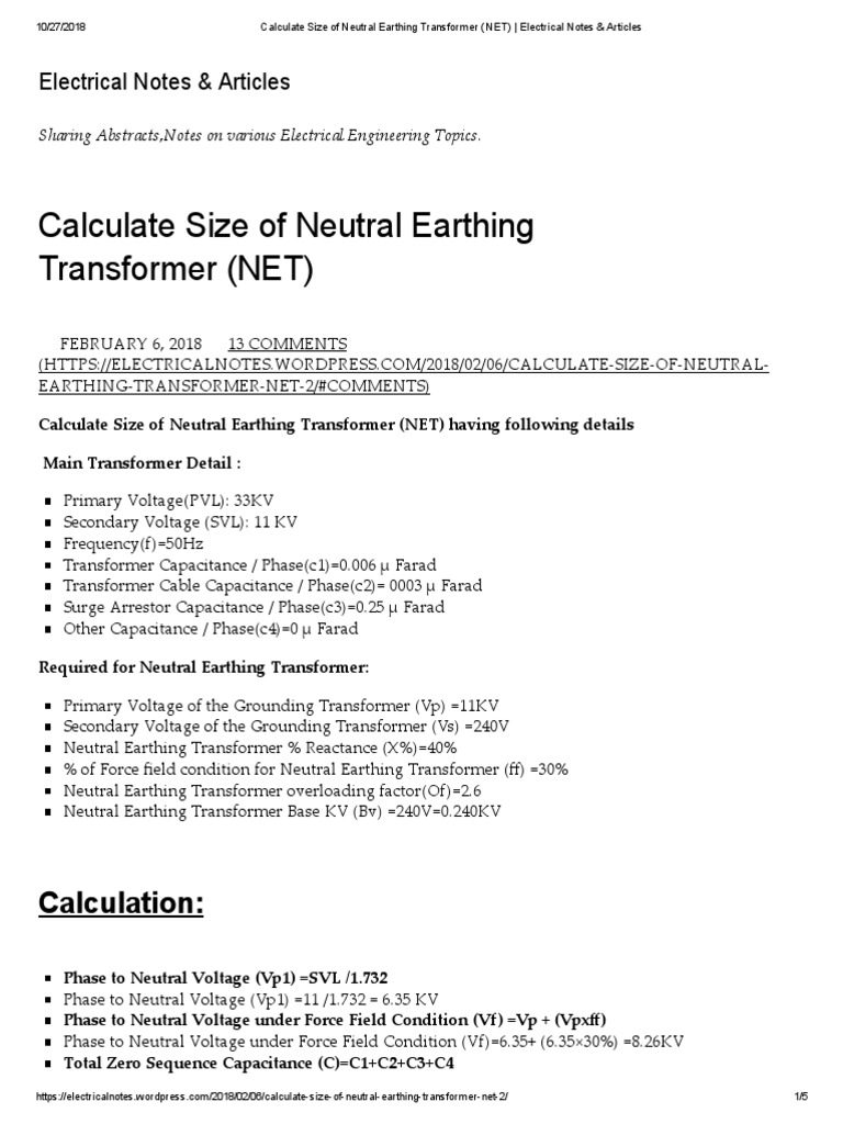 Calculate Size of Neutral Earthing Transformer (NET) - Electrical Notes ...
