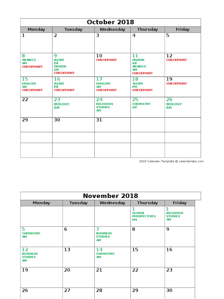 October 2018: Monday Tuesday Wednesday Thursday Friday | PDF