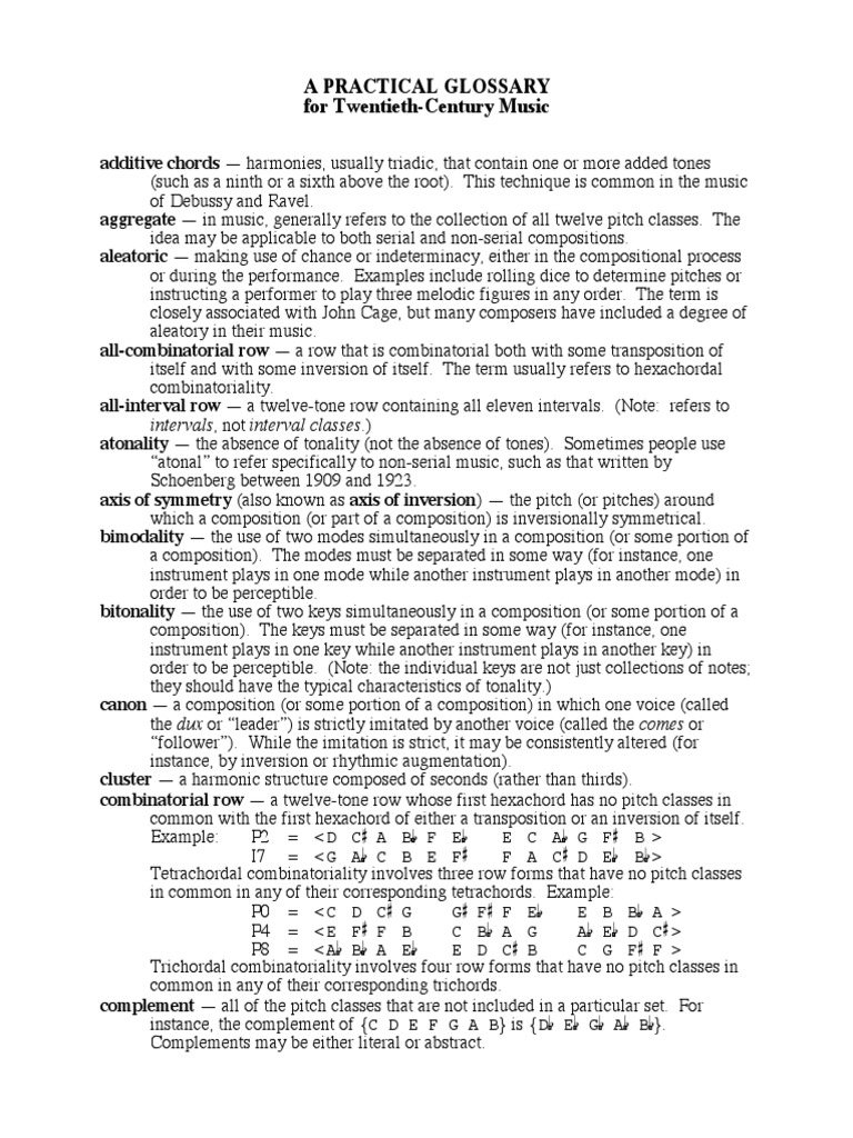 A Practical Glossary For Twentieth-Century Music: Intervals, Not ...