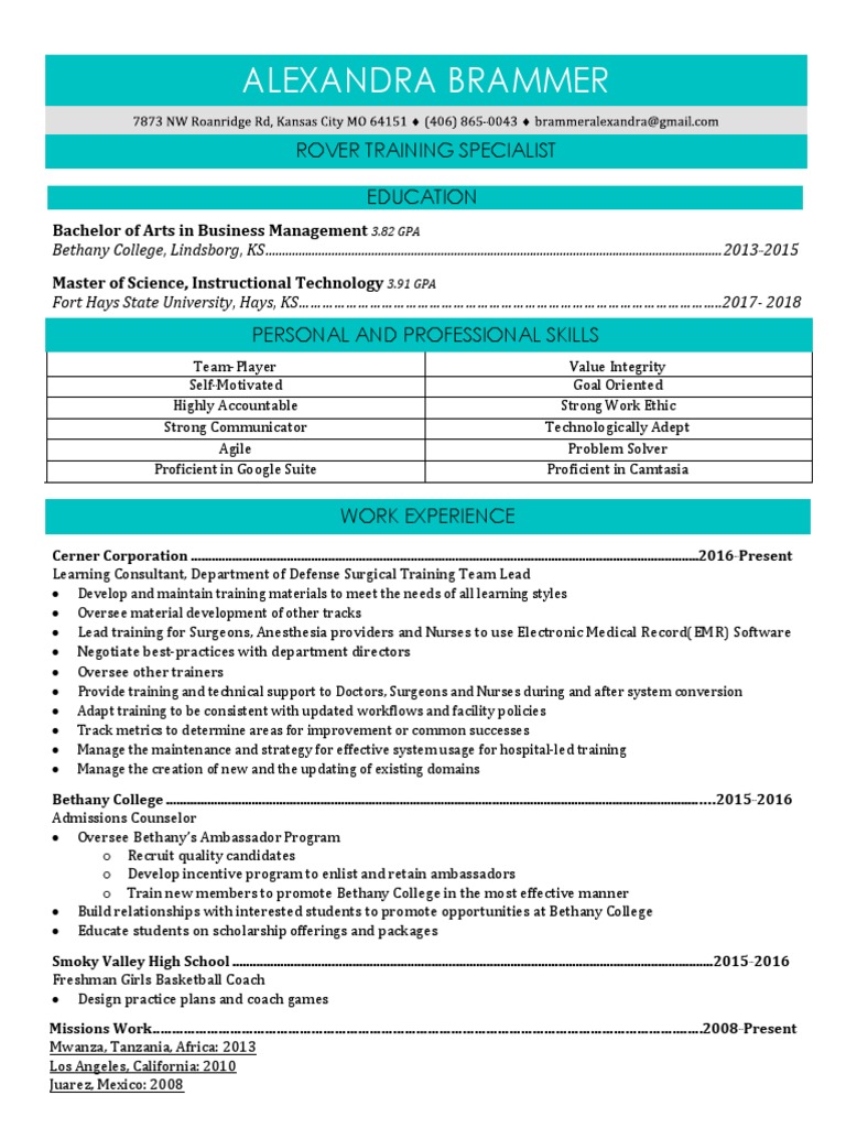 Rover Training Specialist Resume PDF | PDF | Health Care | Medicine