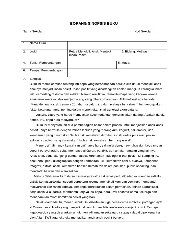 Borang Sinopsis Buku | PDF