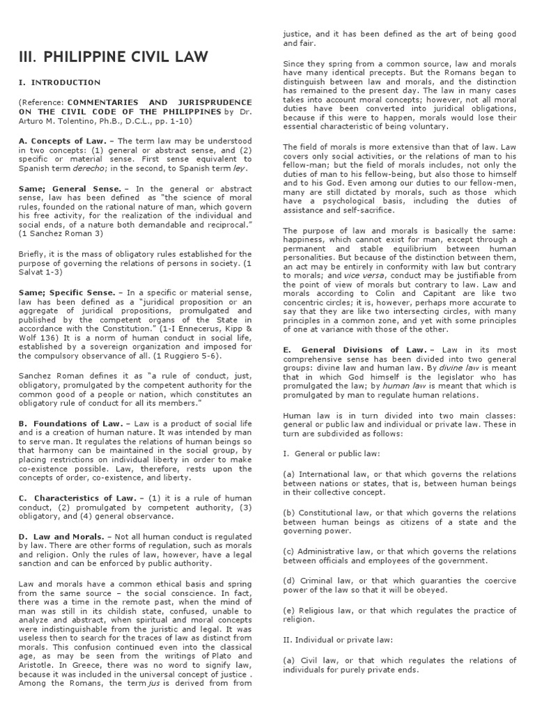 Iii. Philippine Civil Law | Download Free PDF | Civil Law (Legal System ...