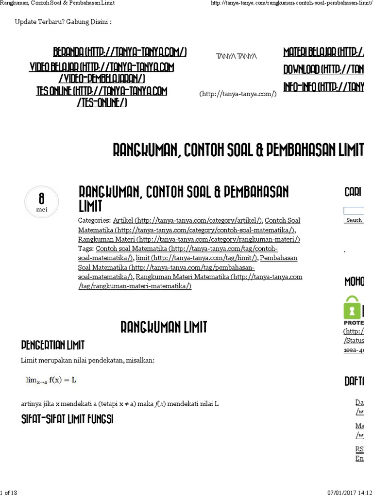 Rangkuman, Contoh Soal & Pembahasan Limit | PDF