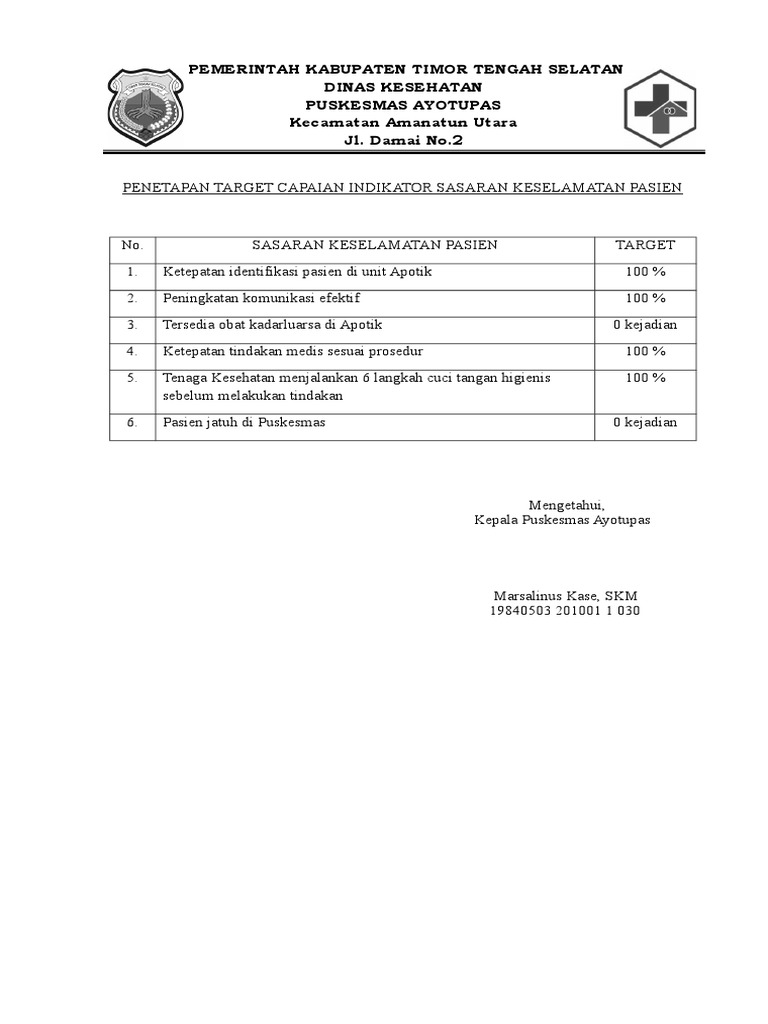 Penetapan Target Indikator Sasaran Keselamatan Pasien | PDF