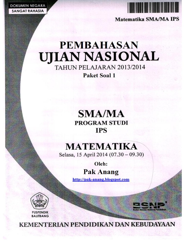 Pembahasan Soal UN Matematika Program IPS SMA 2014 Paket 1 (Full Version) PDF | PDF