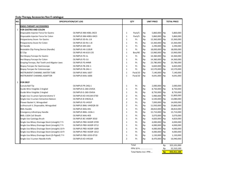 Olympus Endo-Therapy Accessories List | PDF | Medical Tests | Digestive ...