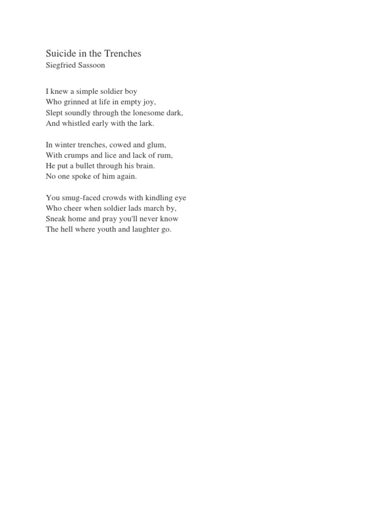 Suicide in The Trenches Poem | PDF | Works About World War I | Poetry