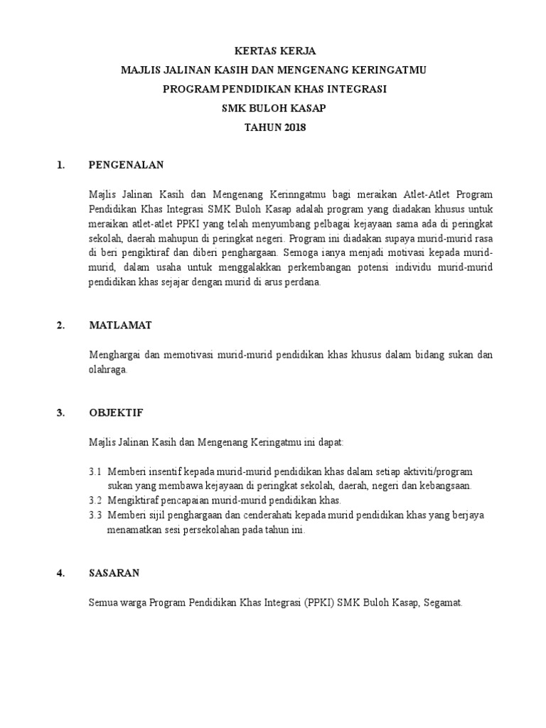 Kertas Kerja Program Jalinan Kasih 2018 | PDF