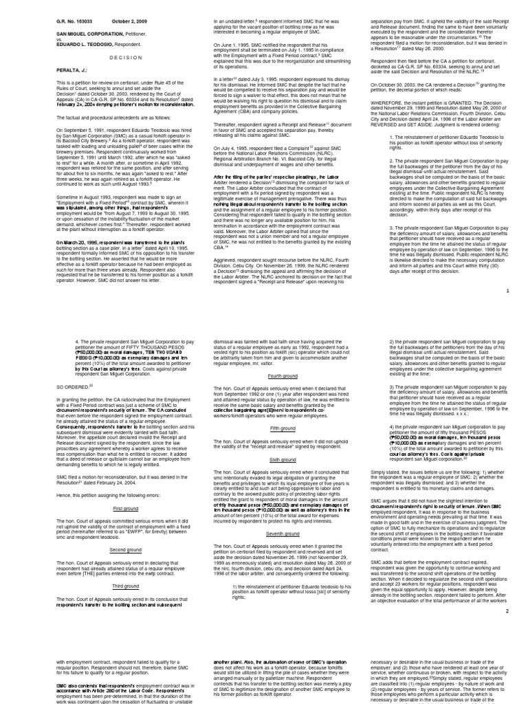 Labor Cases Part II | PDF | Employment | San Miguel Corporation
