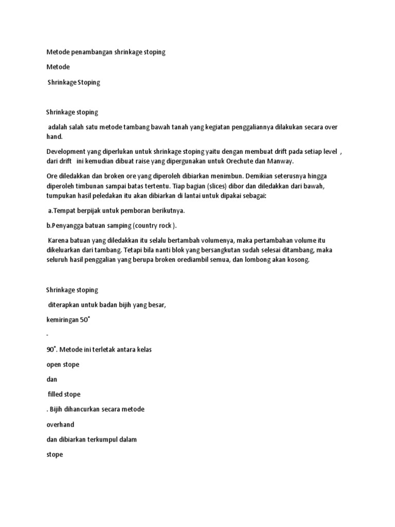 Metode Penambangan Shrinkage Stoping | PDF | Griya & Taman