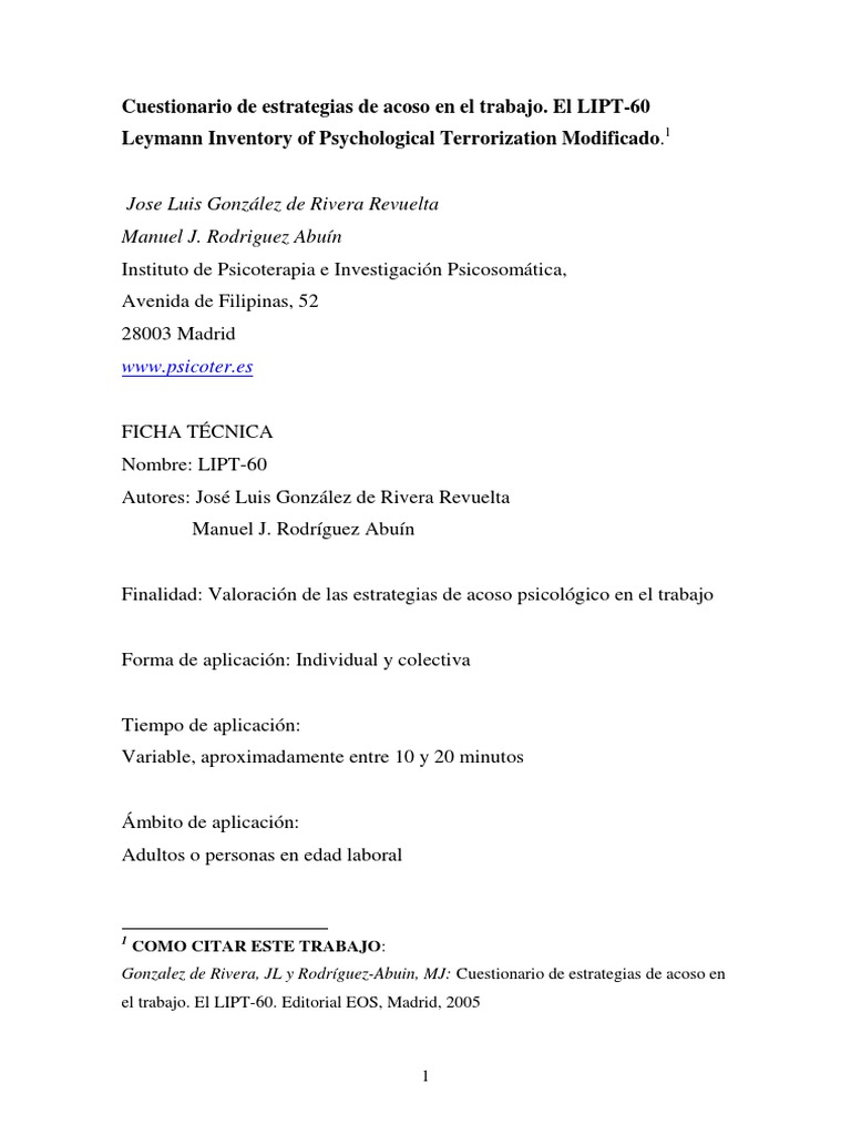 Manual Lipt60 PDF | PDF | Validez (Estadísticas) | Psicología Aplicada