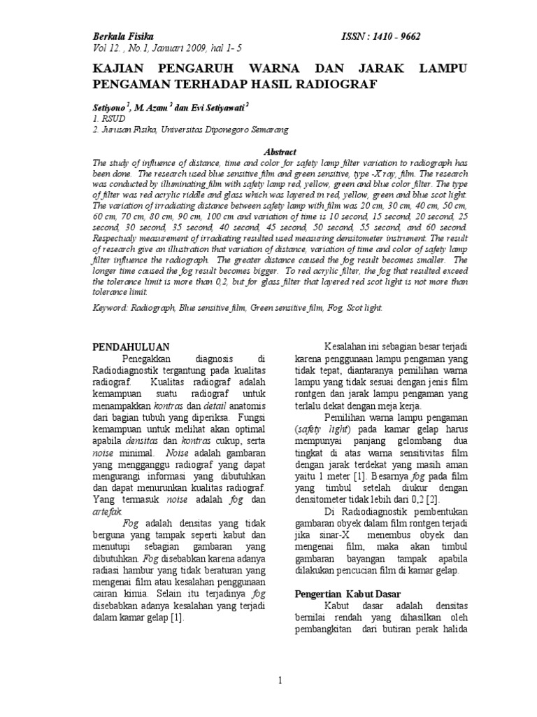 Kajian Pengaruh Warna Dan Jarak Lampu Pengaman Terhadap Hasil Radiograf ...