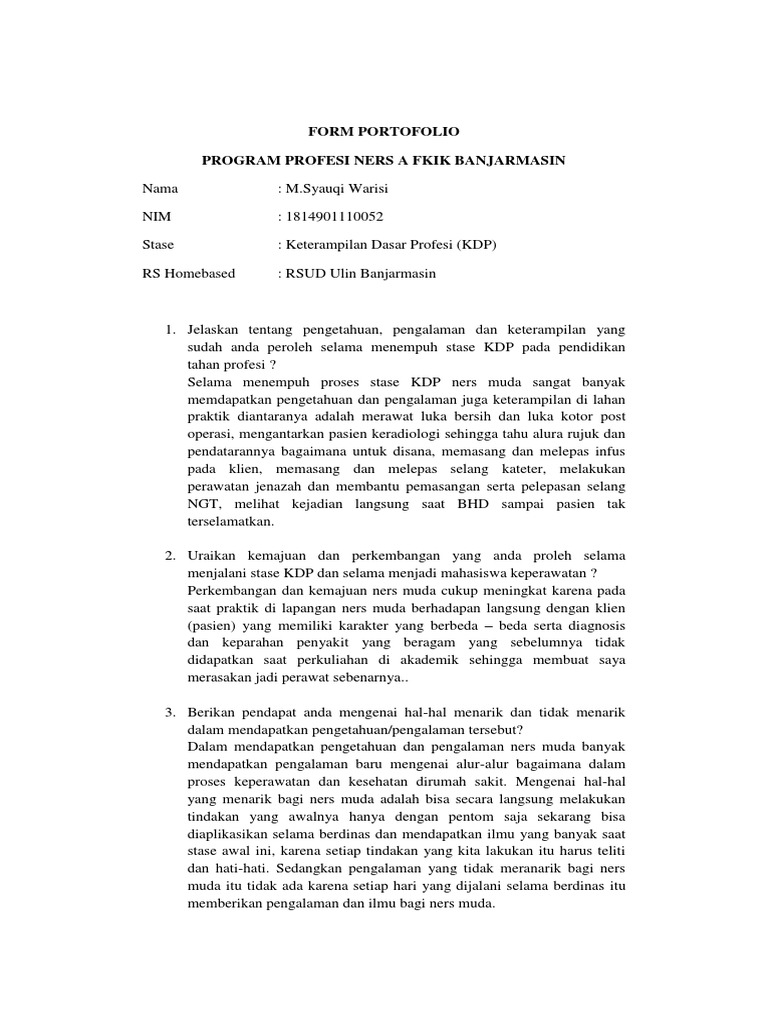 Form Portofolio Program Profesi Ners | PDF