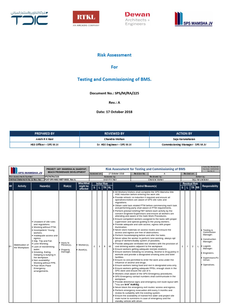 Testing And Commissioning Of Bms Rev A Pdf Risk Assessment Risk