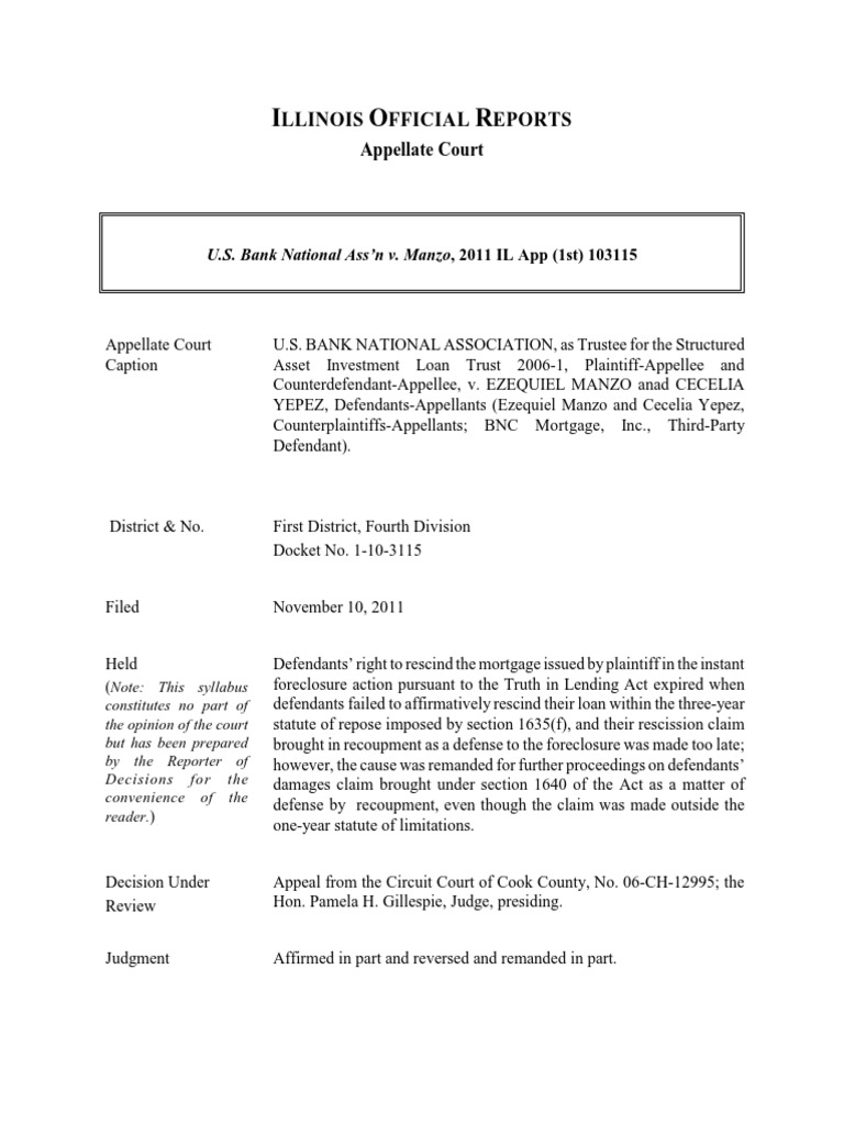 Claim in Recoupment Rescission Case Law | PDF | Truth In Lending Act ...