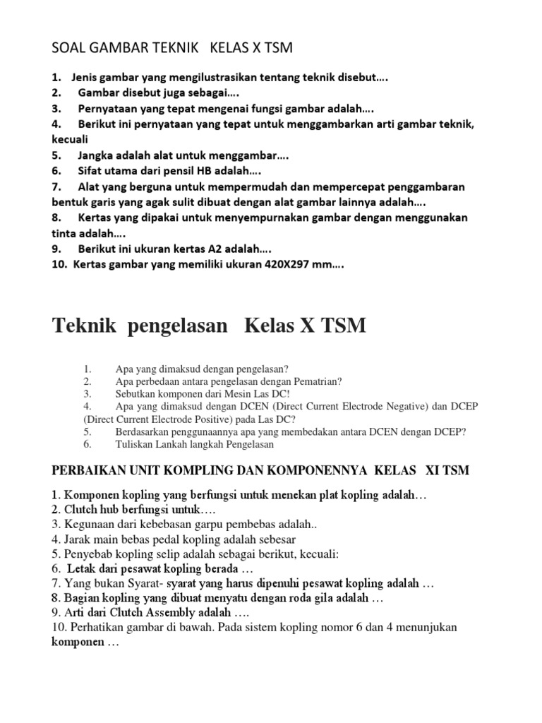 Soal Gambar Teknik Kelas X TSM | PDF